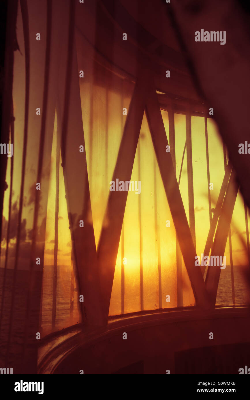 Top view of beach coast landscape at sunset from lighthouse balcony ...