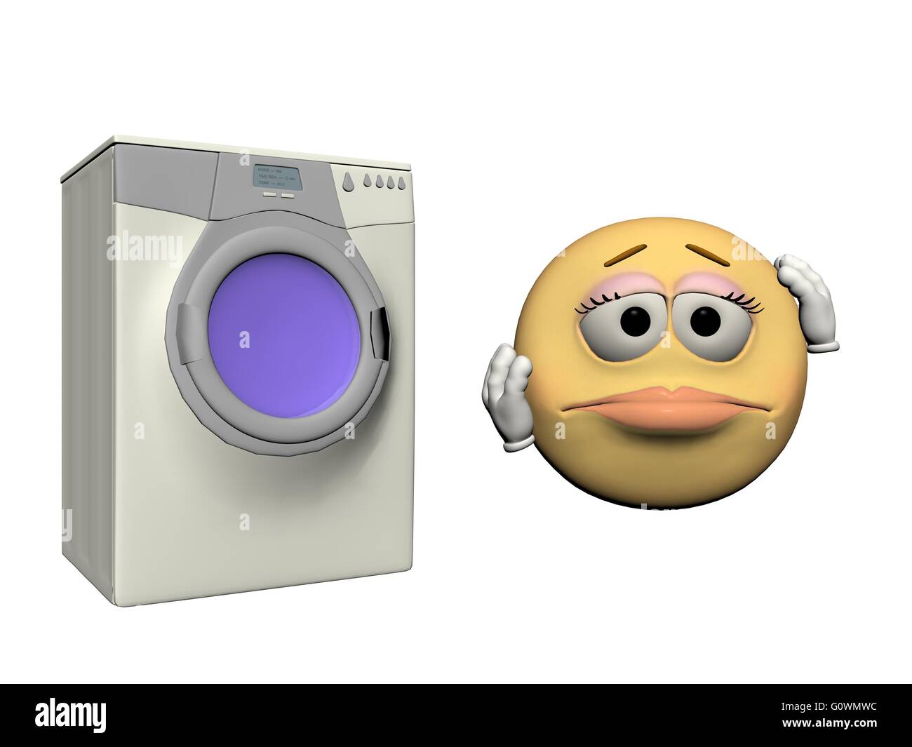 emoticon girl and washing machine white and purple - 3d render Stock ...