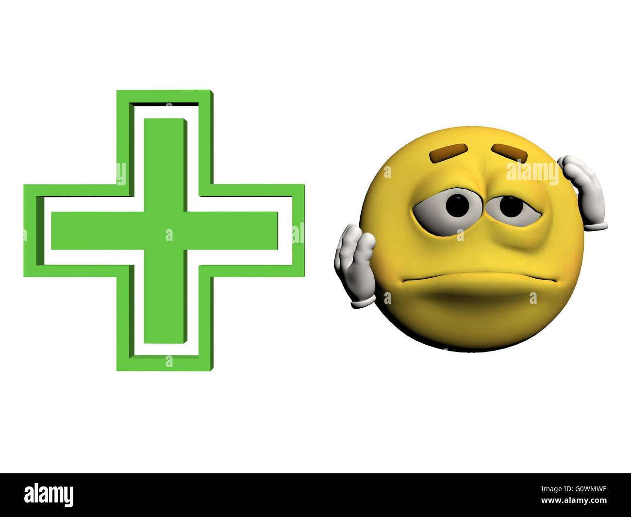 ill emoticon yellow and cross green - 3d render Stock Photo - Alamy