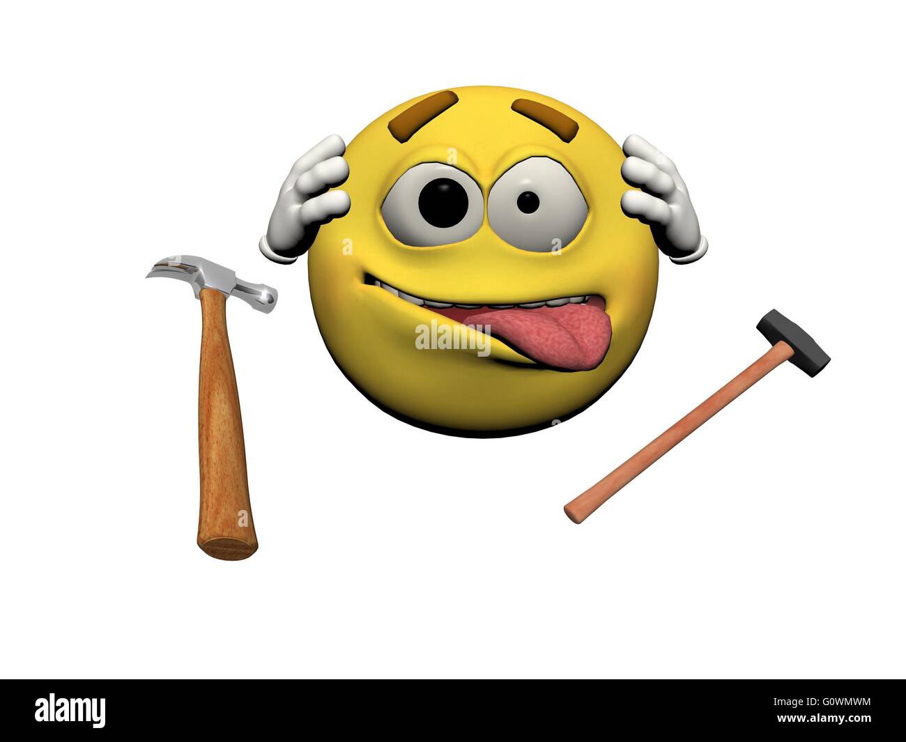 Emoticon handyman and two hammers Stock Photo - Alamy
