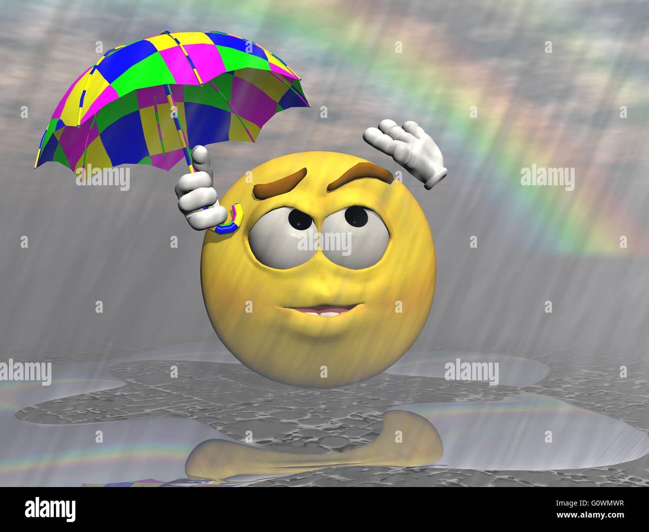 Emoticon rain and umbrella with a rainbow Stock Photo - Alamy