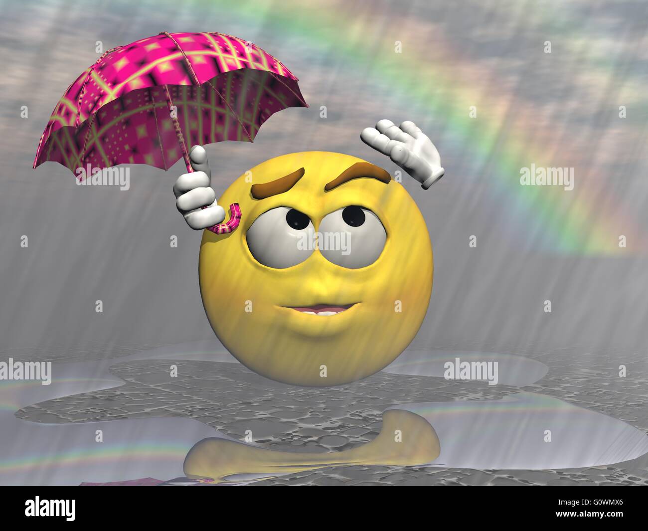 Emoticon rain and umbrella with a rainbow Stock Photo - Alamy