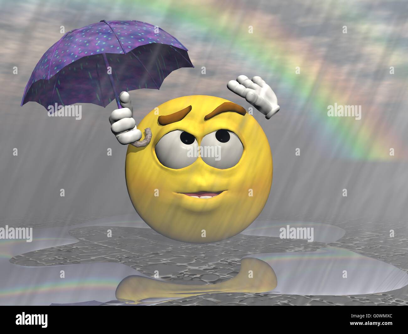 Emoticon rain and umbrella with a rainbow Stock Photo - Alamy