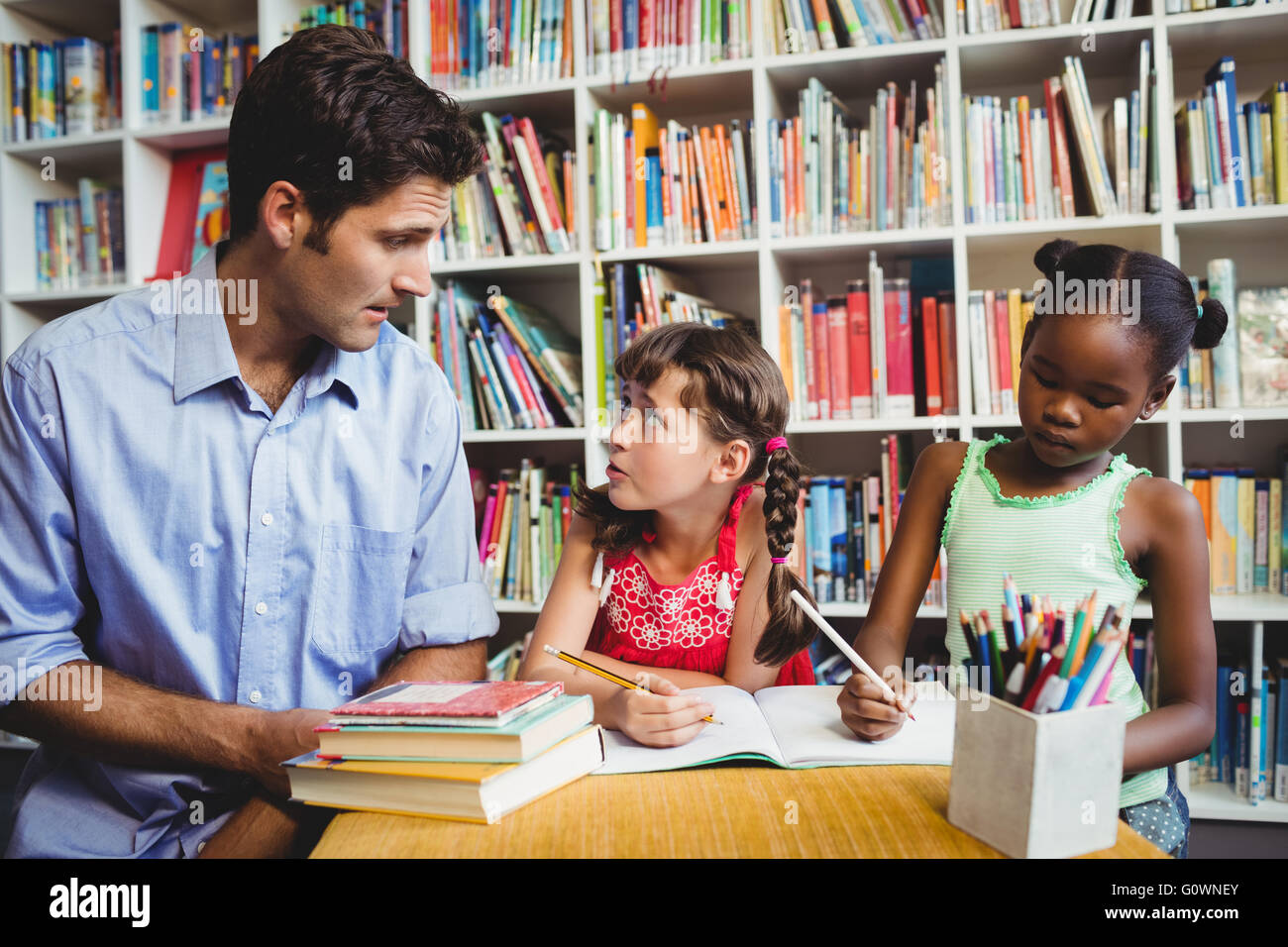 Man and children drawing Stock Photo - Alamy