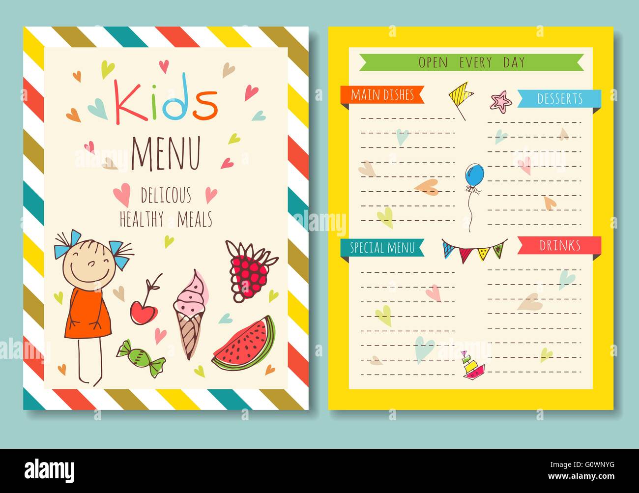 Cute colorful kids meal menu vector template Stock Vector Image & Art ...