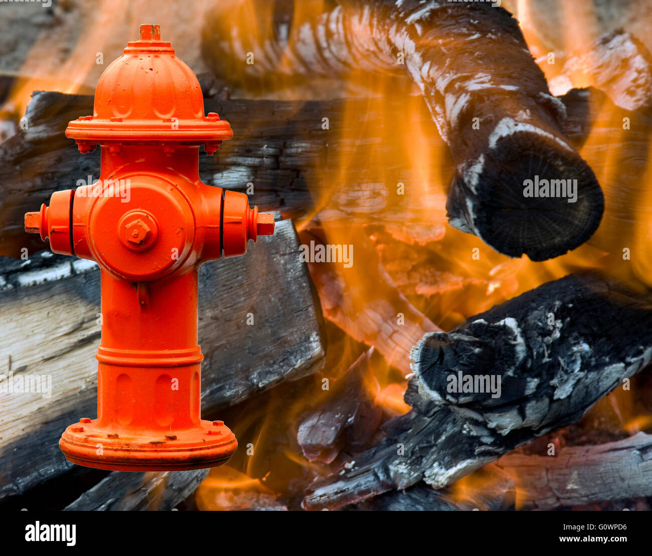 Fire hydrant over flames and burning fire background Stock Photo - Alamy