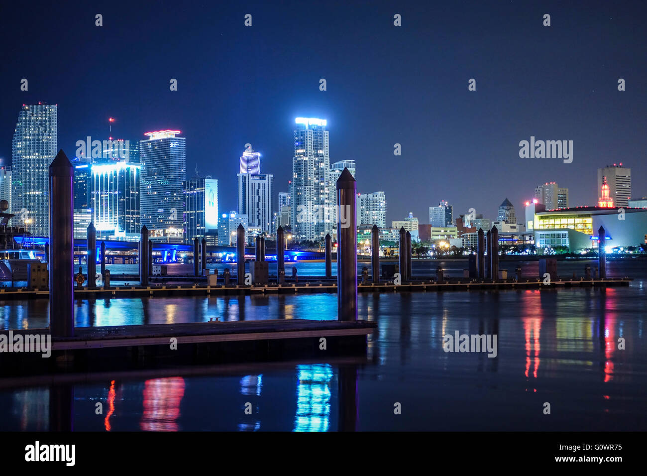 Colorful Miami skyline by night Stock Photo - Alamy