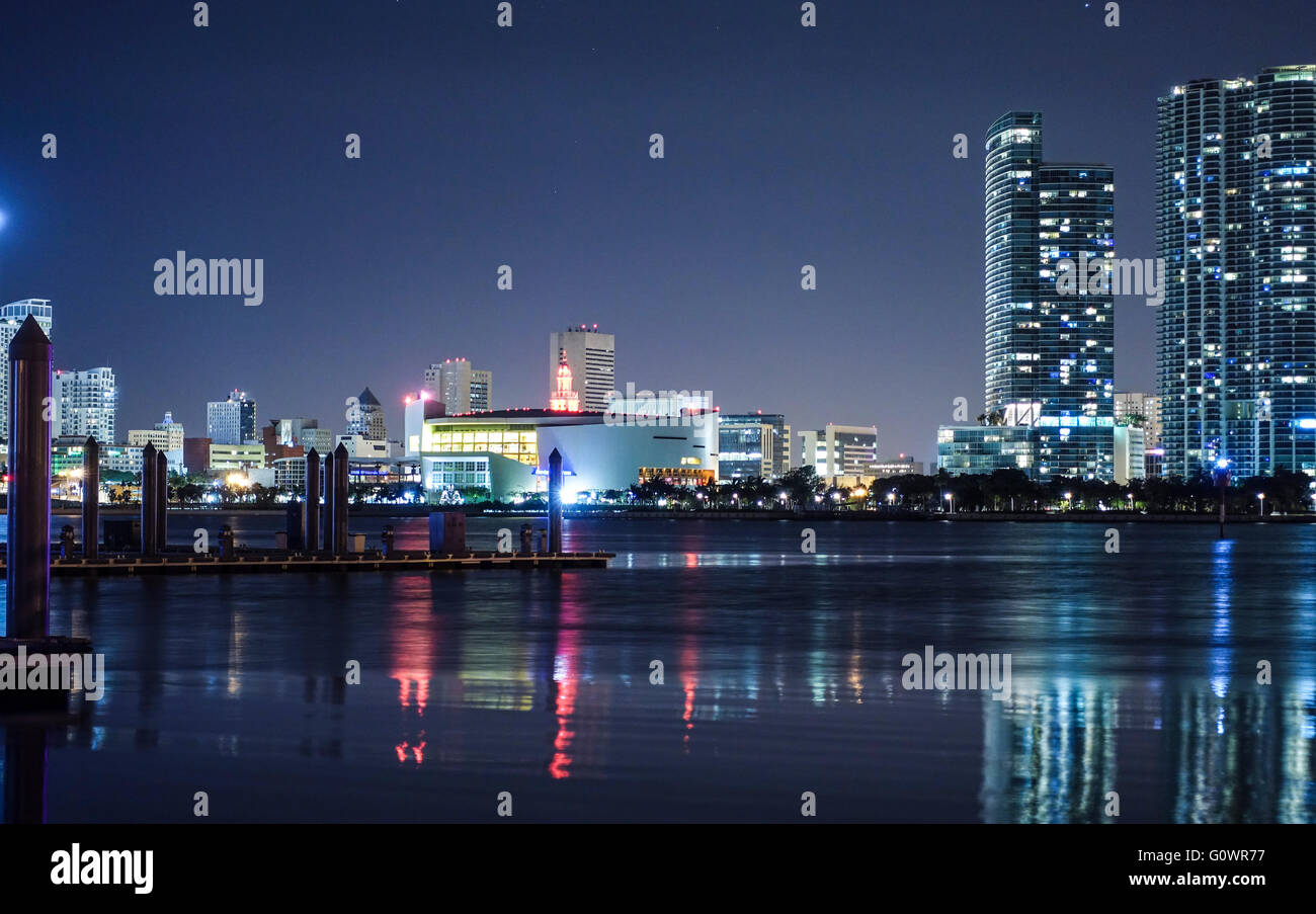 Colorful Miami skyline by night Stock Photo - Alamy