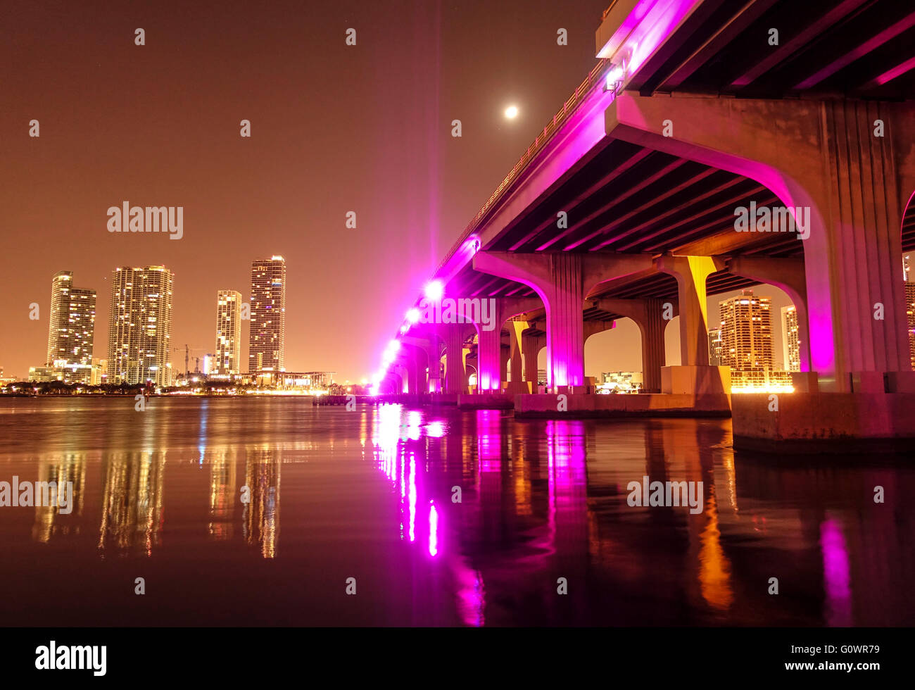 Colorful bridges in Miami by night Stock Photo - Alamy
