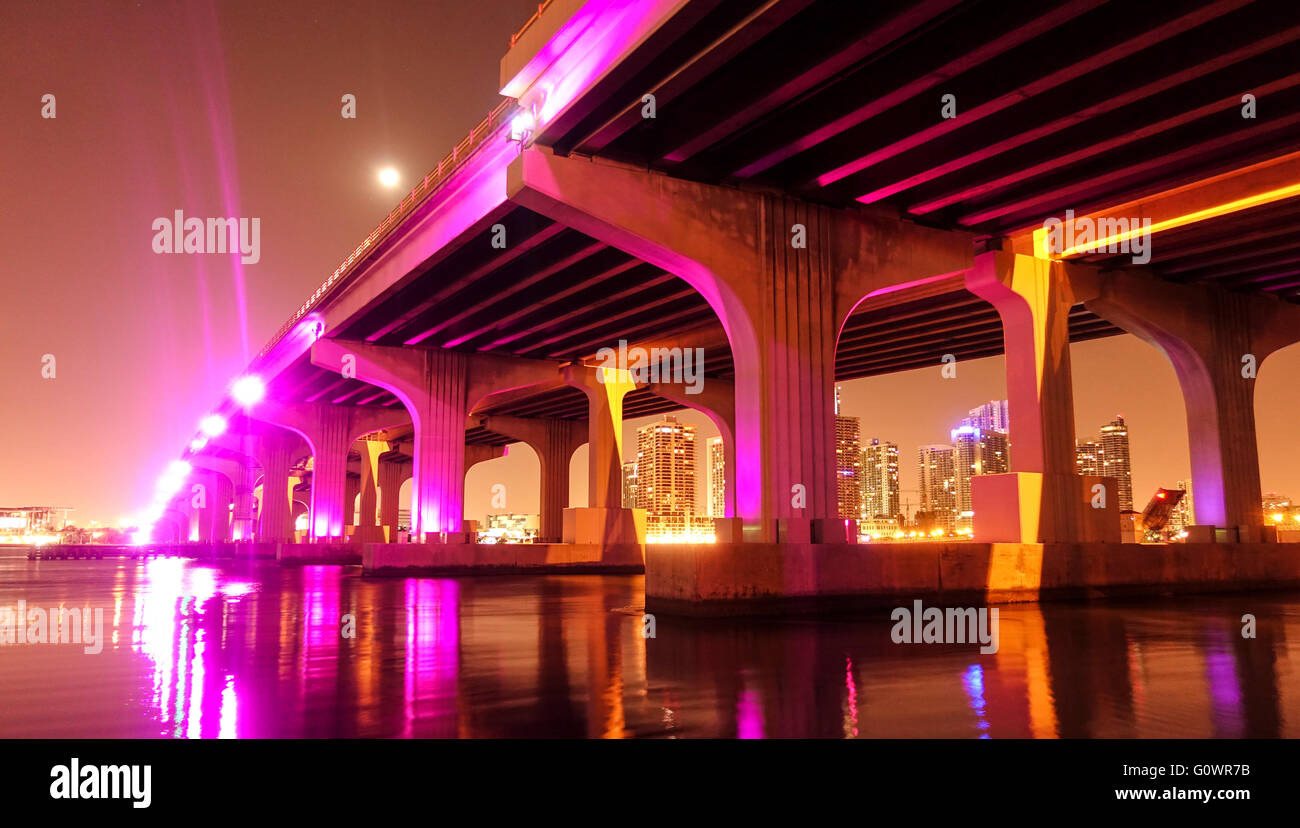 Colorful bridges in Miami by night Stock Photo - Alamy