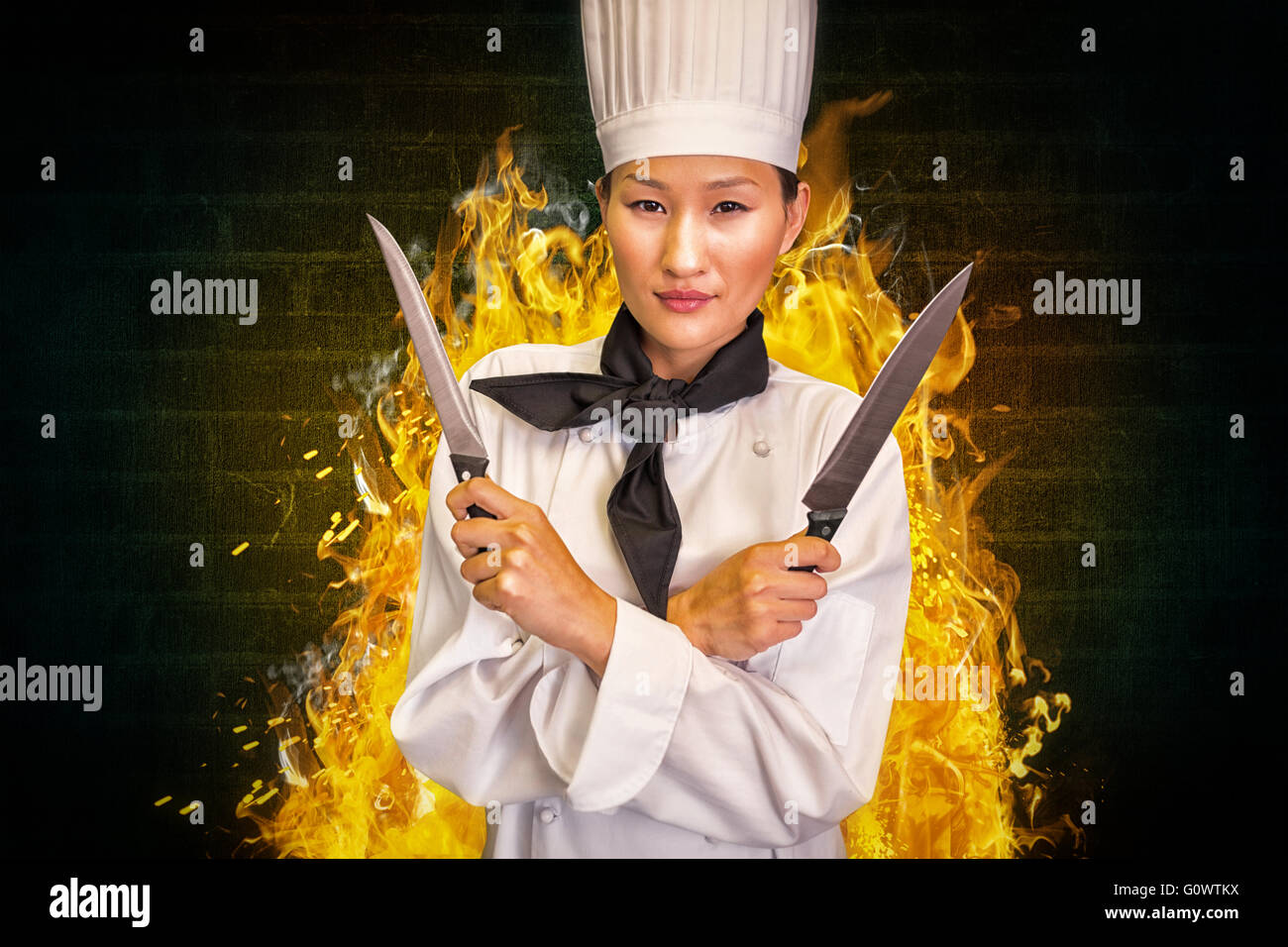 Female cook holding green hi-res stock photography and images - Alamy