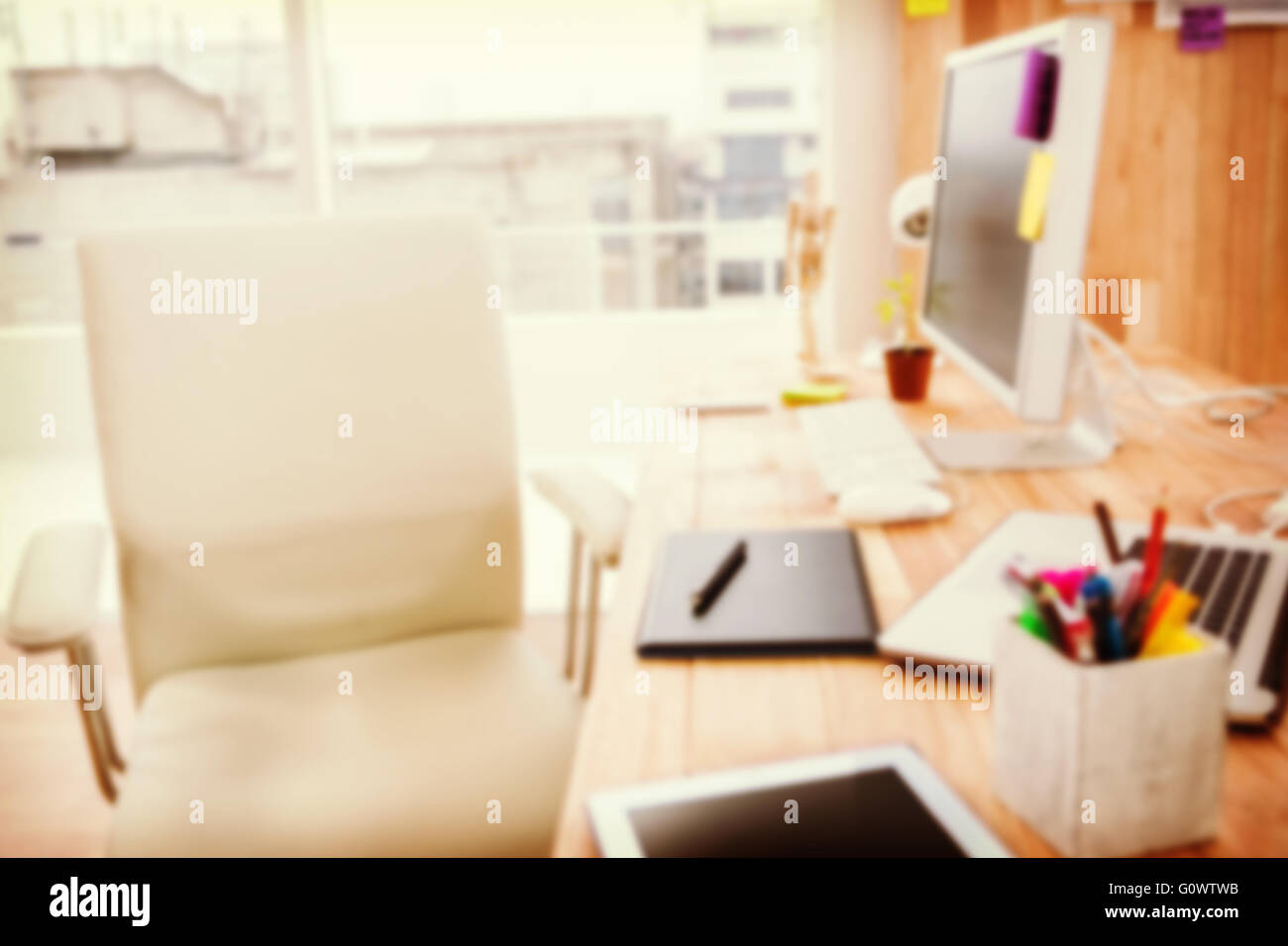 Working desk with computer and laptop in office Stock Photo - Alamy