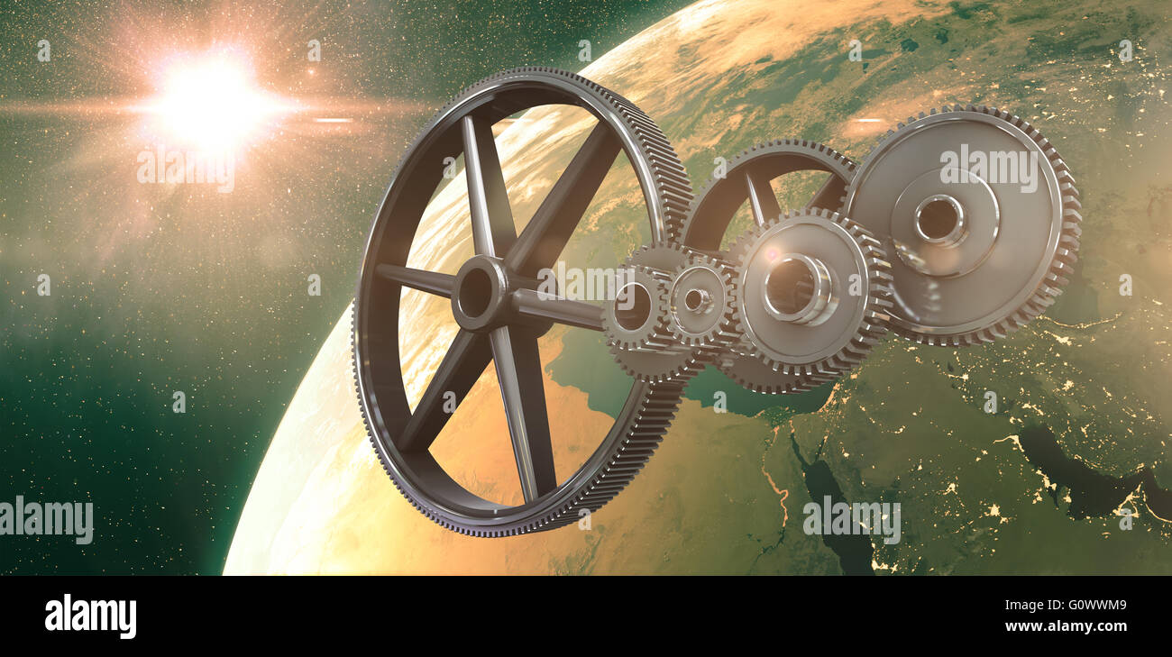 Composite image of metal cogs and wheels connecting Stock Photo - Alamy