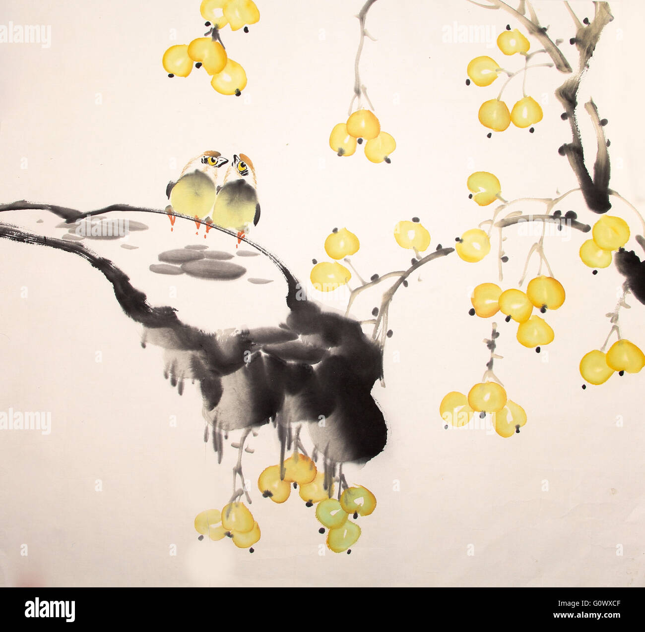 Chinese ink painting bird and plant Stock Photo - Alamy