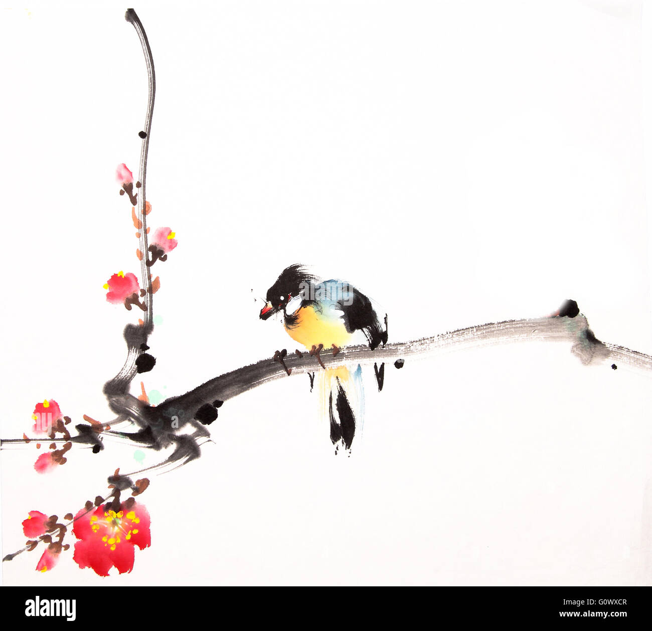 Chinese ink painting bird and plant Stock Photo - Alamy