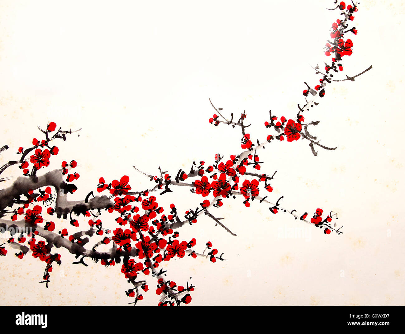 Chinese traditional ink cherry painting Stock Photo - Alamy