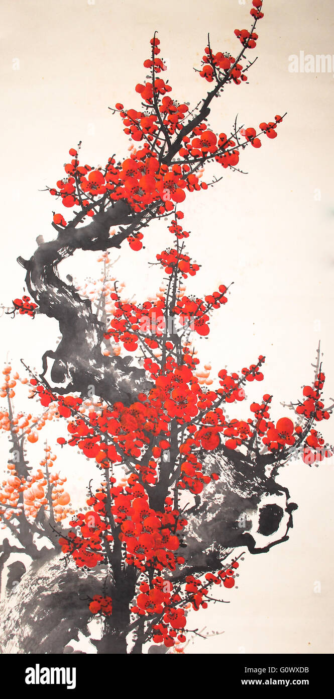 Chinese traditional ink cherry painting Stock Photo - Alamy