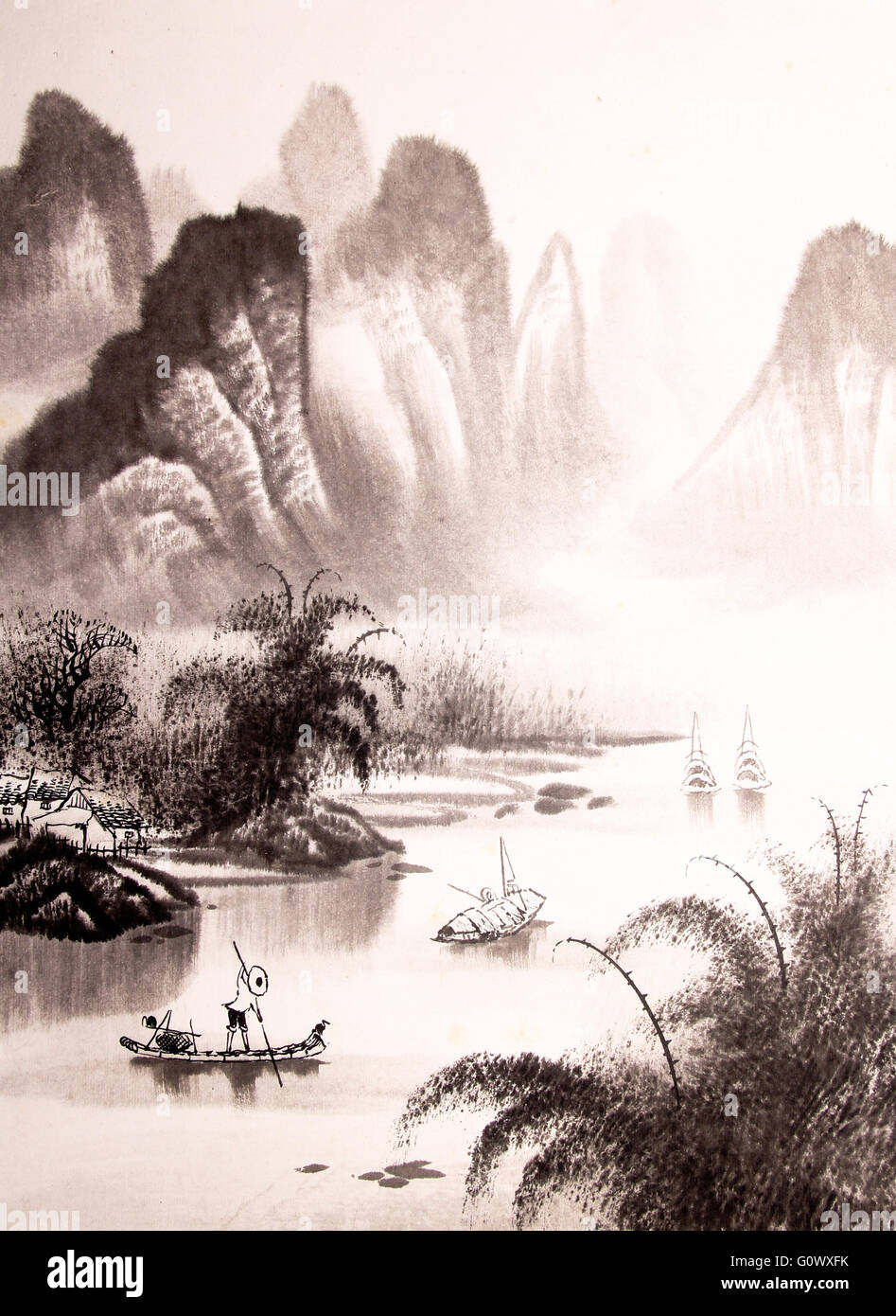 Chinese landscape watercolor painting Stock Photo - Alamy