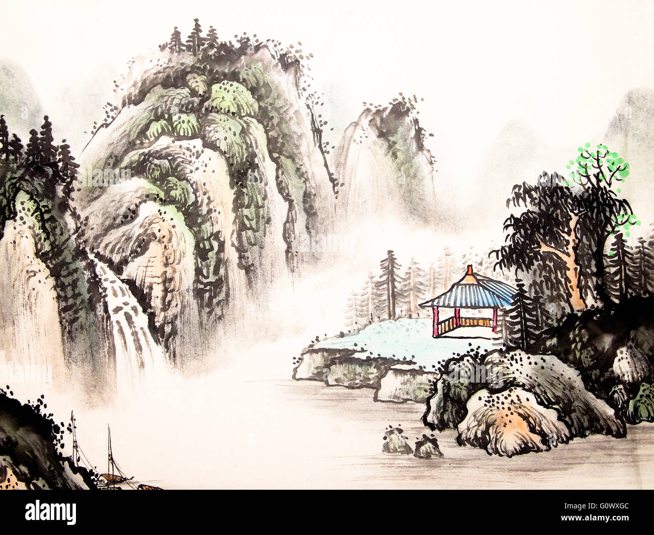 Chinese landscape watercolor painting Stock Photo - Alamy
