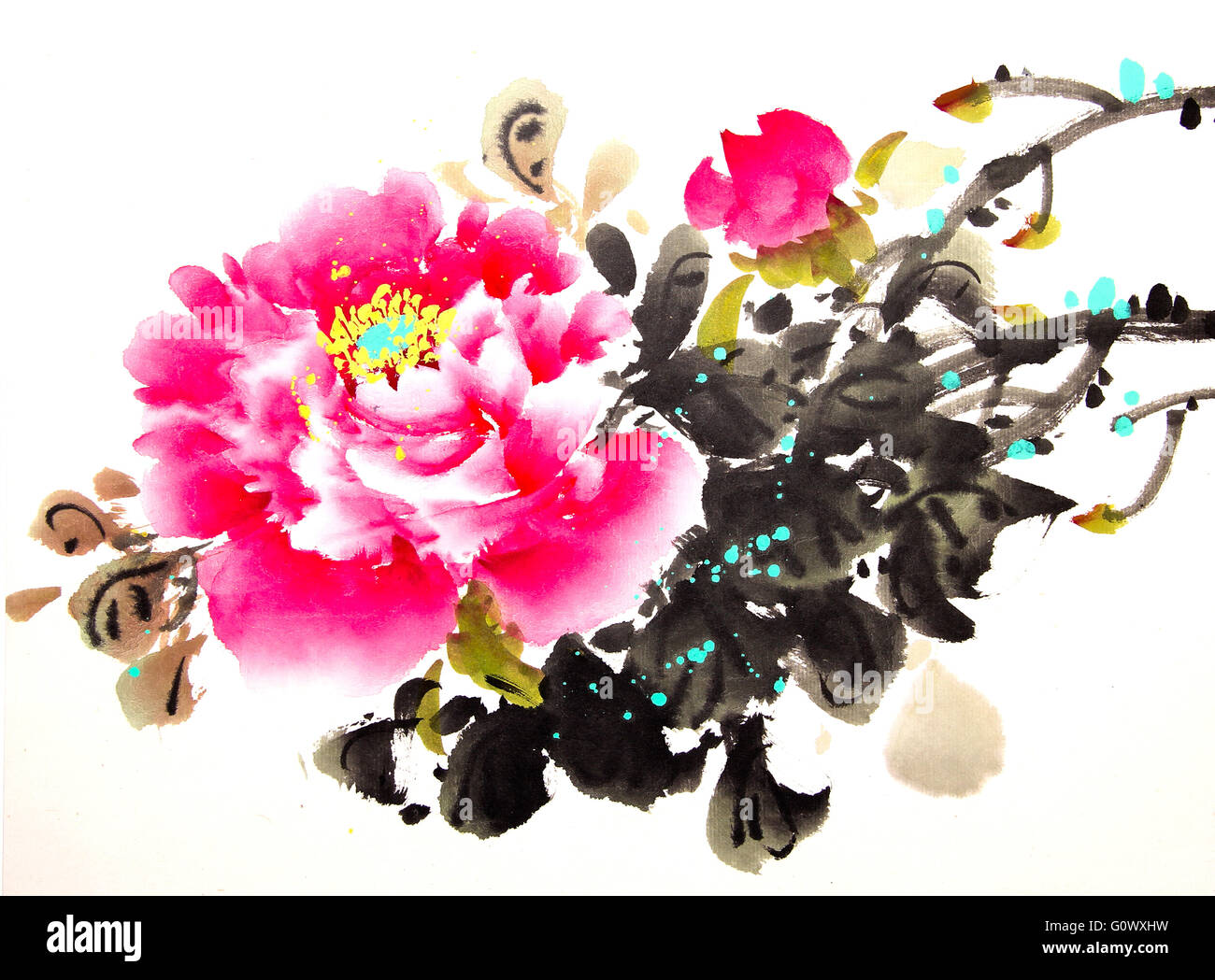 Chinese peony ink drawing Stock Photo - Alamy