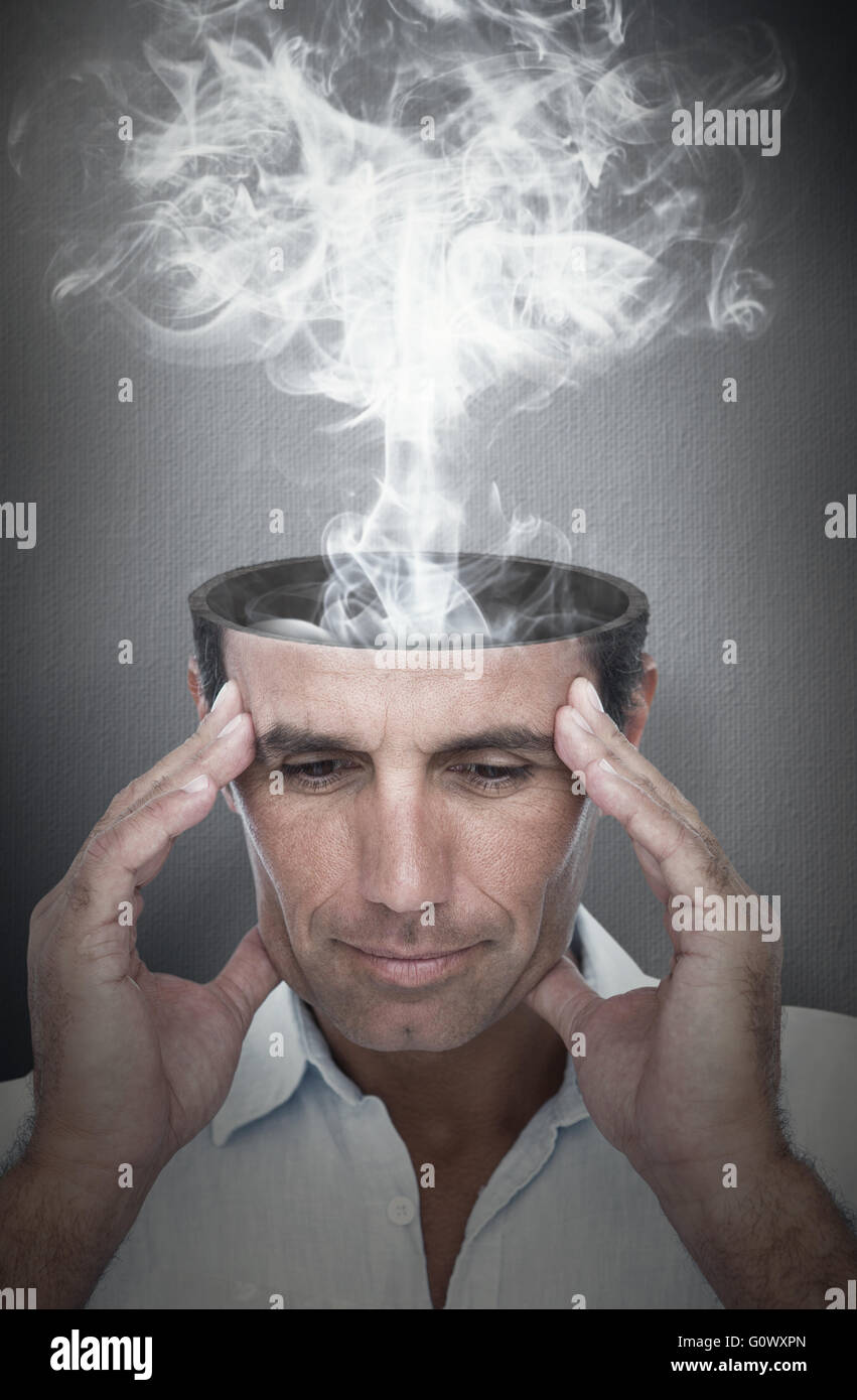 Composite image of handsome man thinking with hand on forehead Stock ...