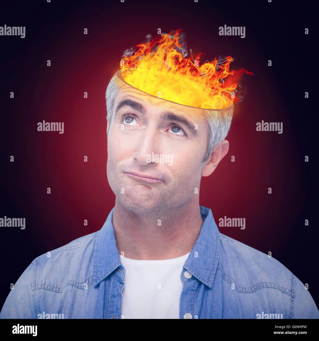 Composite image of confused man with grey hair thinking Stock Photo - Alamy