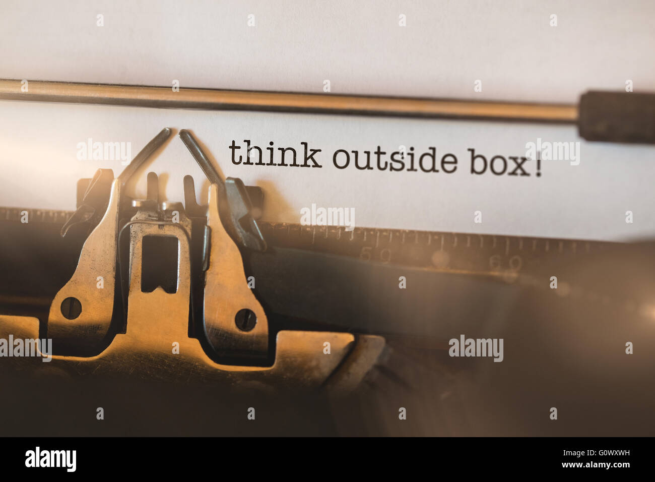 Think outside box! against close-up of typewriter Stock Photo - Alamy