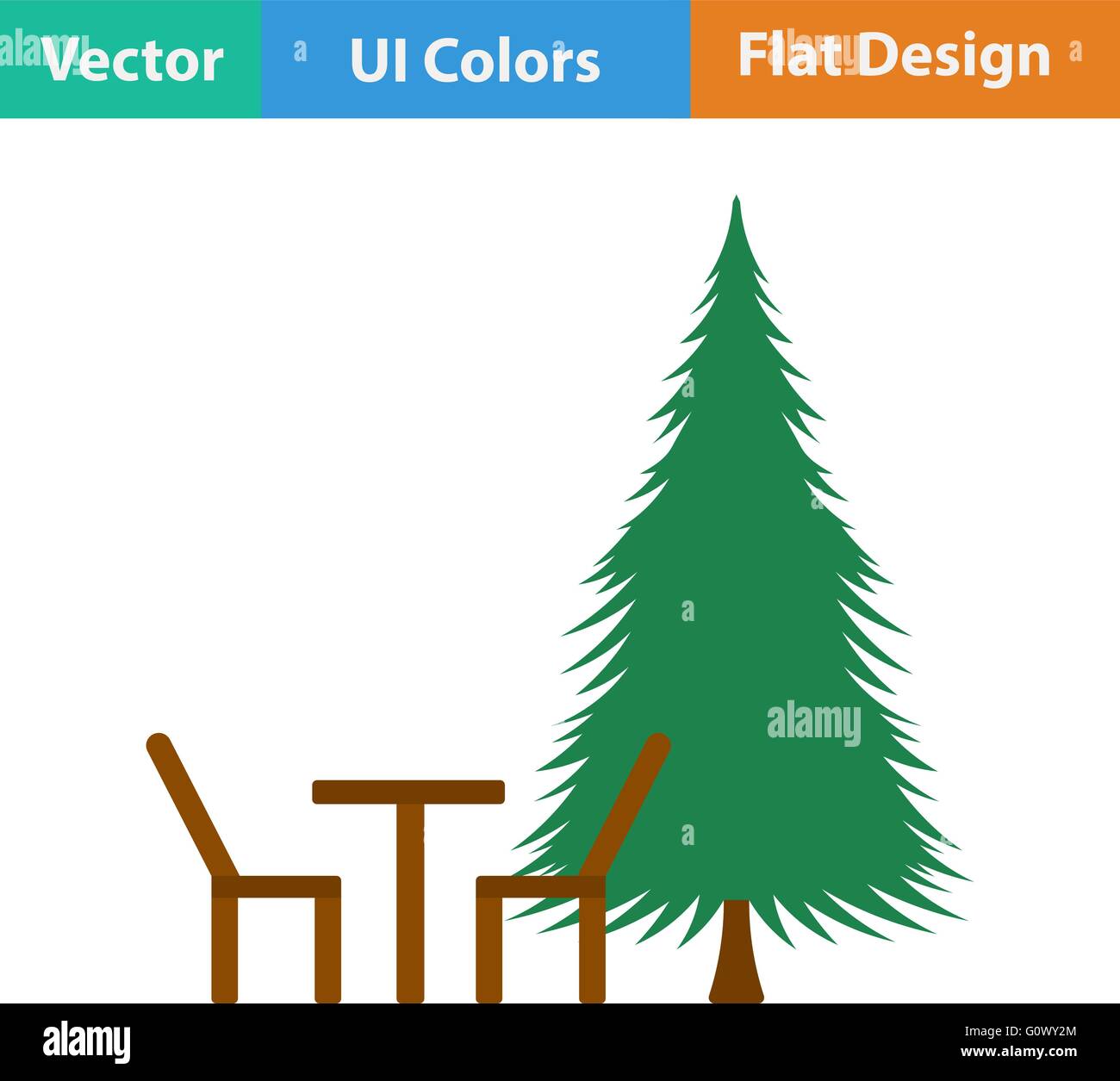 Flat design icon of park seat and pine tree in ui colors. Vector ...