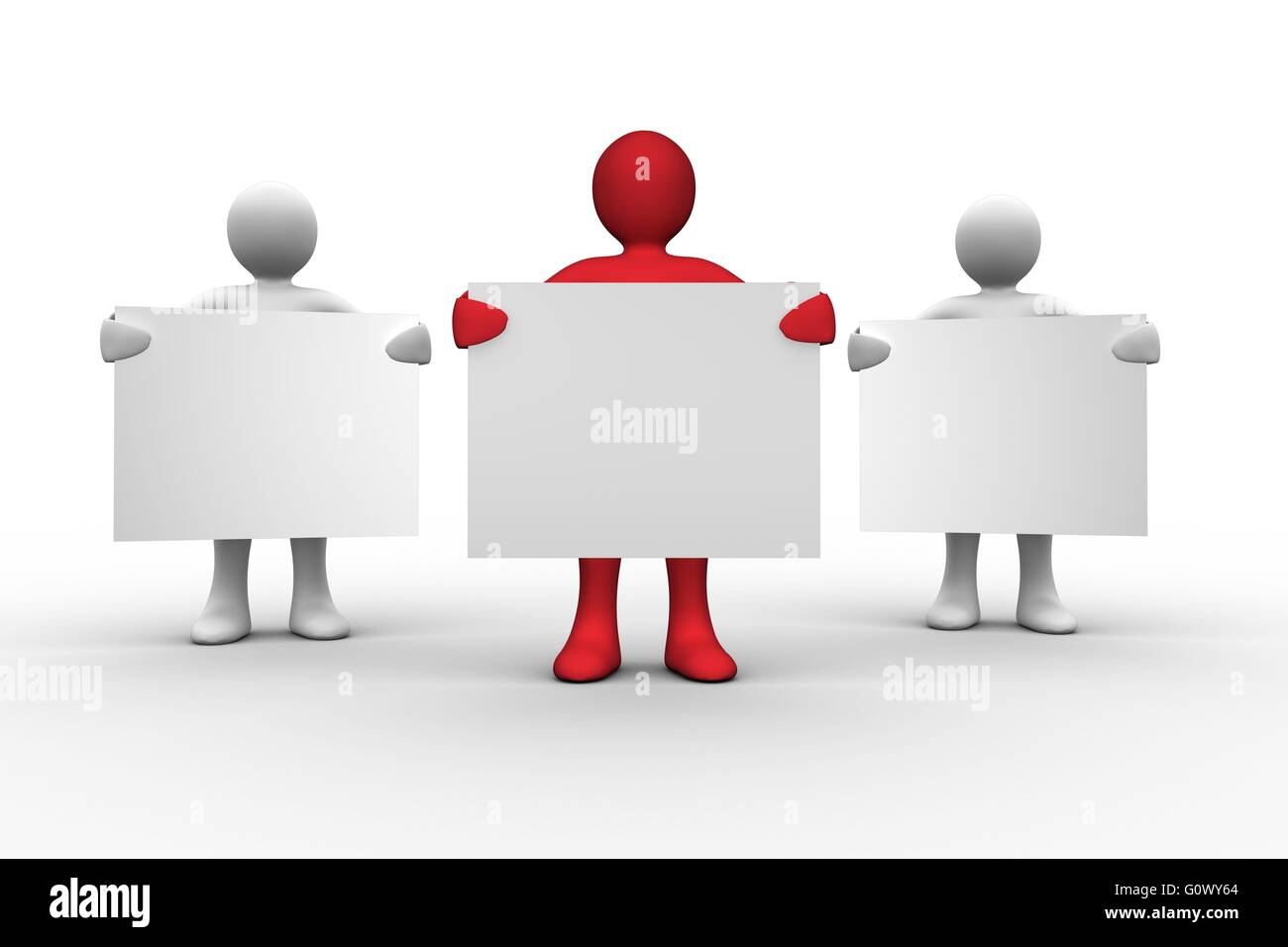 Red with white human forms holding billboards Stock Photo - Alamy