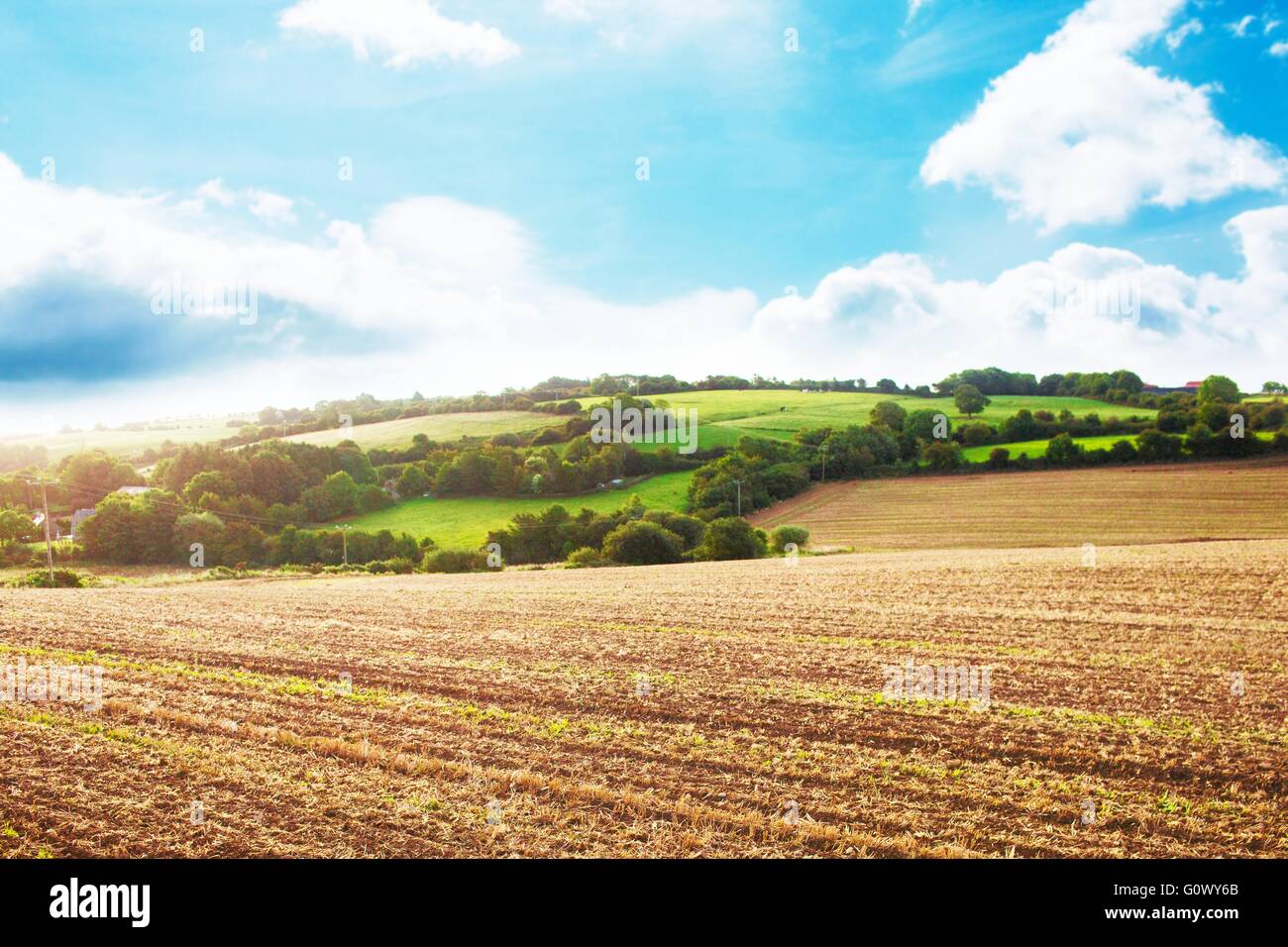 Blue sky over fields Stock Photo - Alamy