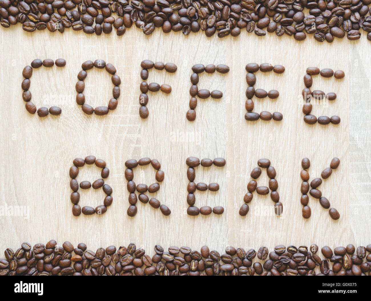 Word coffee break made from coffee beans with borders, top view Stock ...