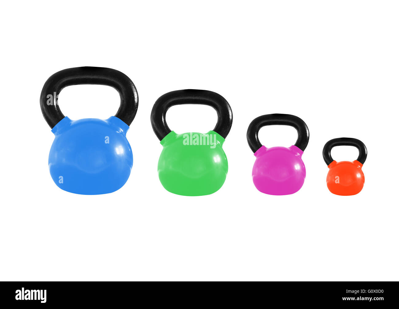 4 colourful kettlebells Stock Photo - Alamy