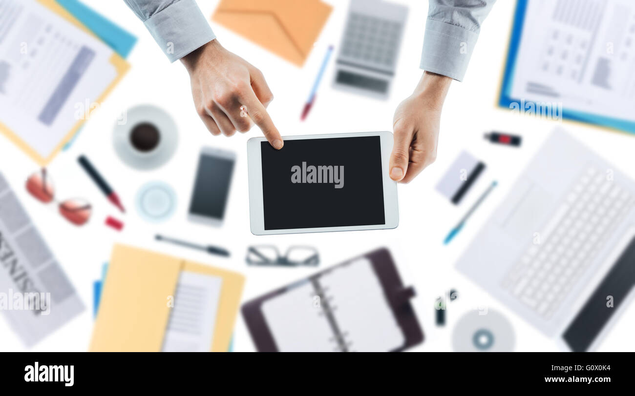 Businessman hands touching tablet screen hi-res stock photography and ...