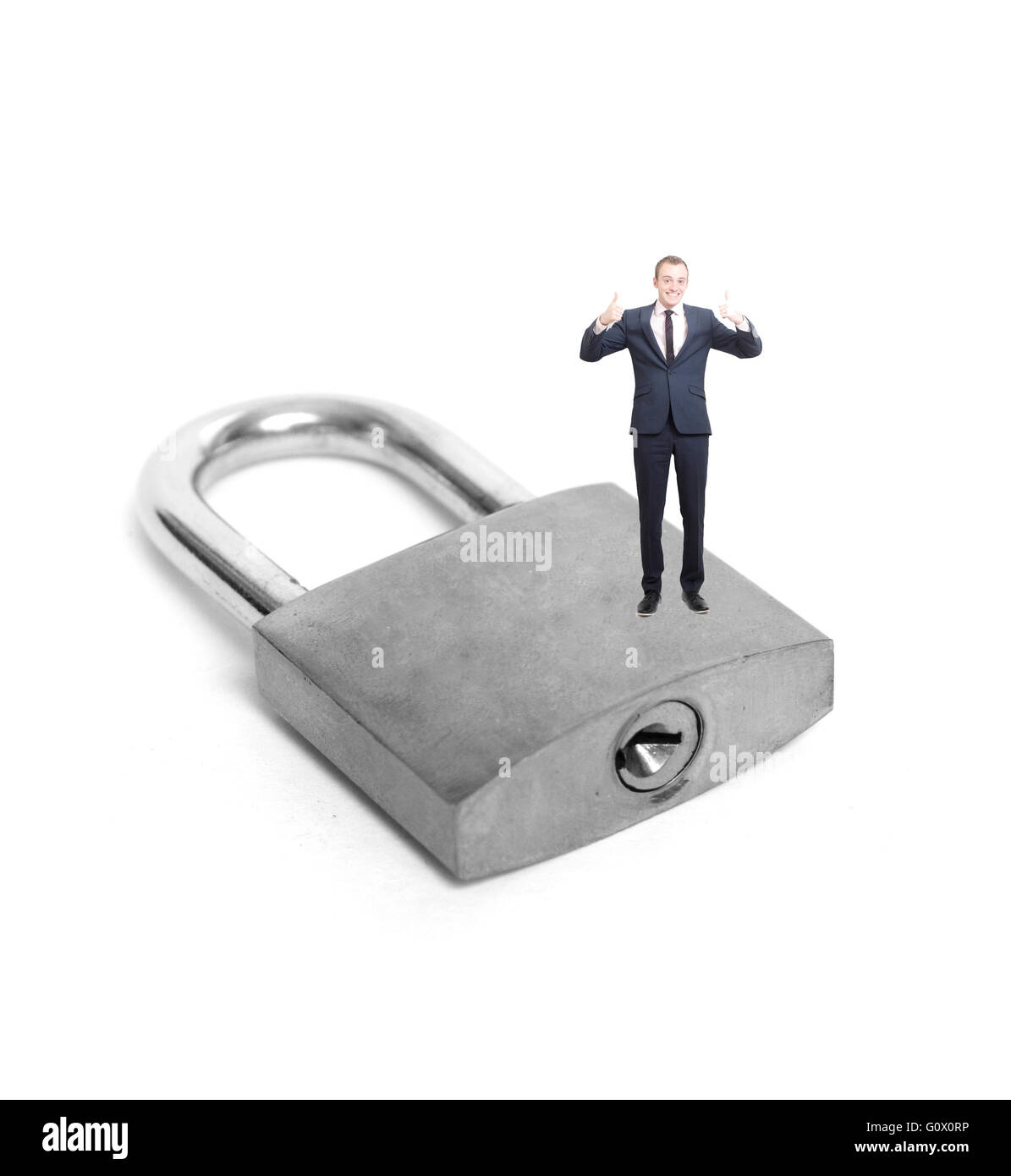 Businessman on lock Stock Photo - Alamy