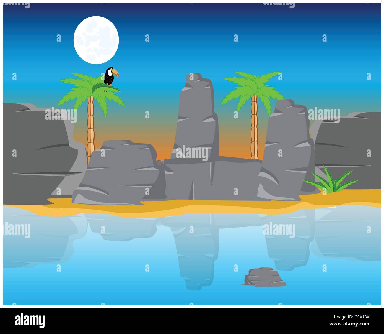 The Beautiful landscape with palm and oceanside.Vector illustration ...