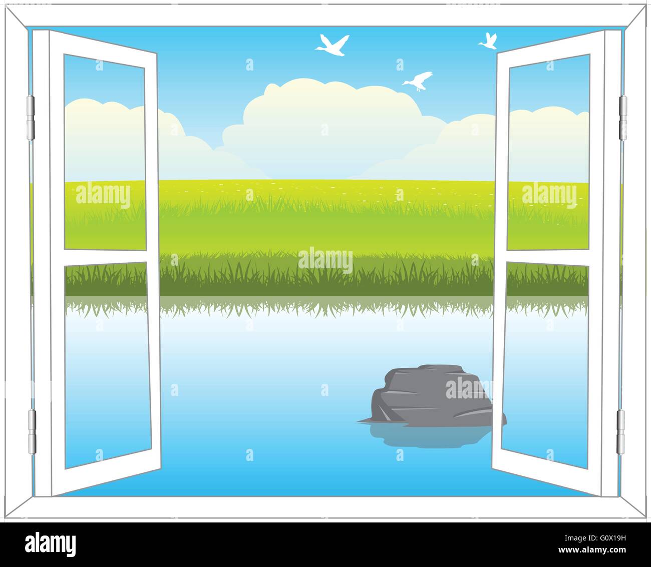 Open window with view on beautiful year landscape Stock Vector Image ...