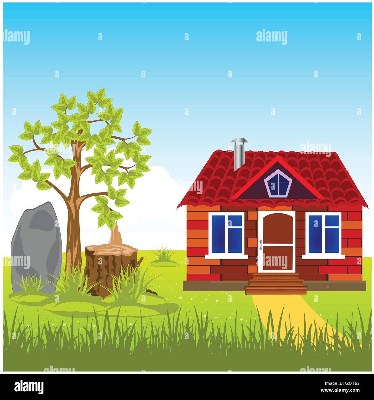 The Small beautiful lodge on nature by summer.Vector illustration Stock ...