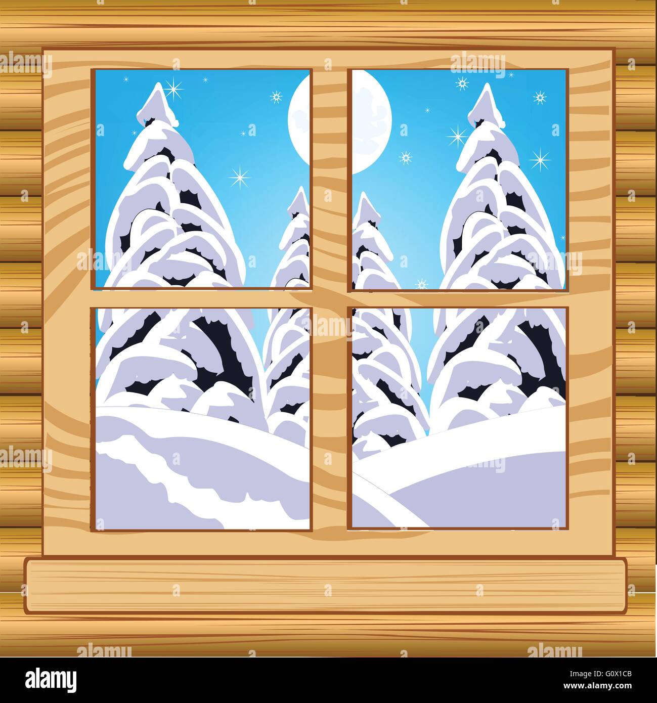 The Beautiful view from window on winter wood.Vector illustration Stock ...