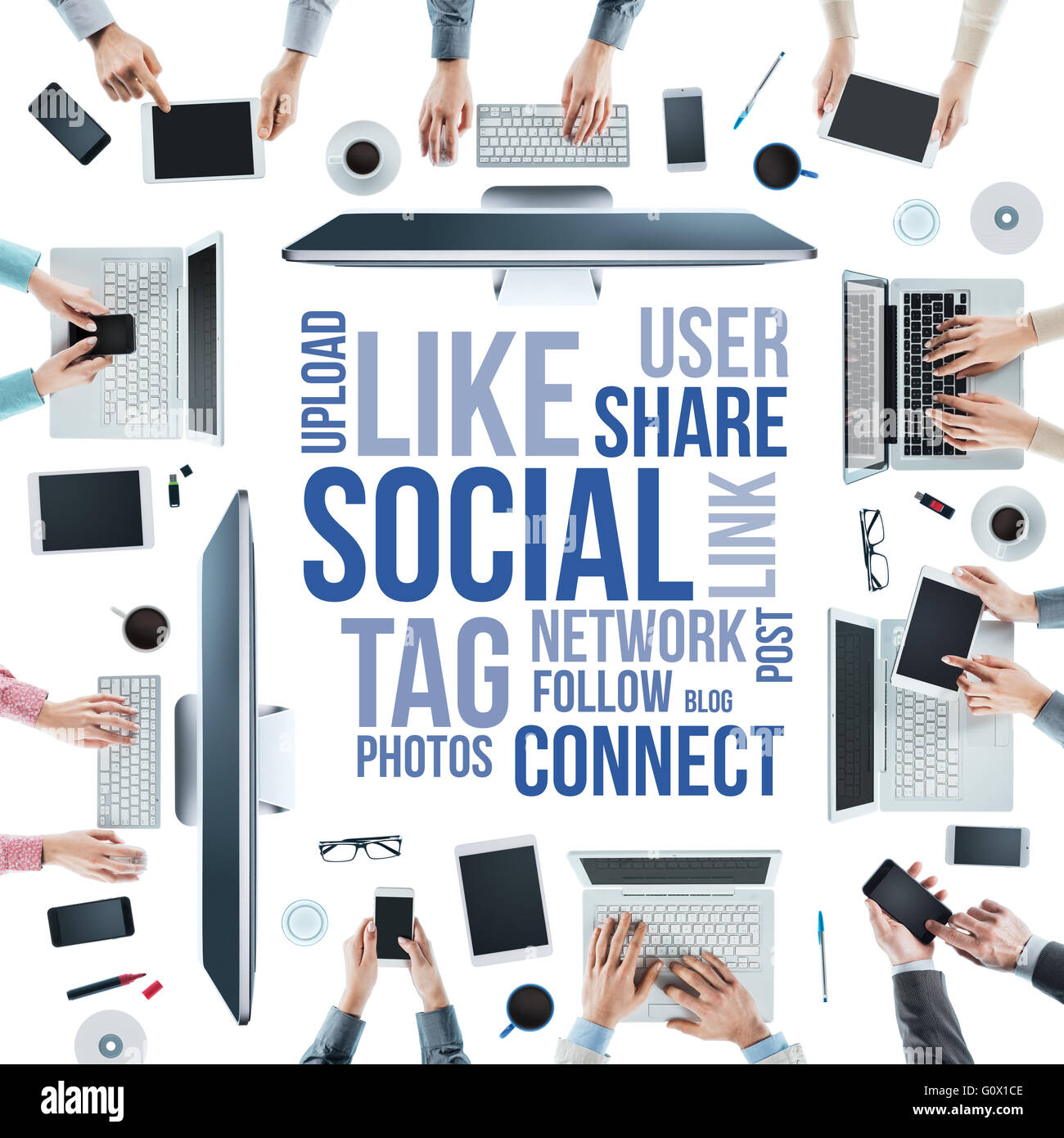 Business people social networking and using computers and touch screen ...