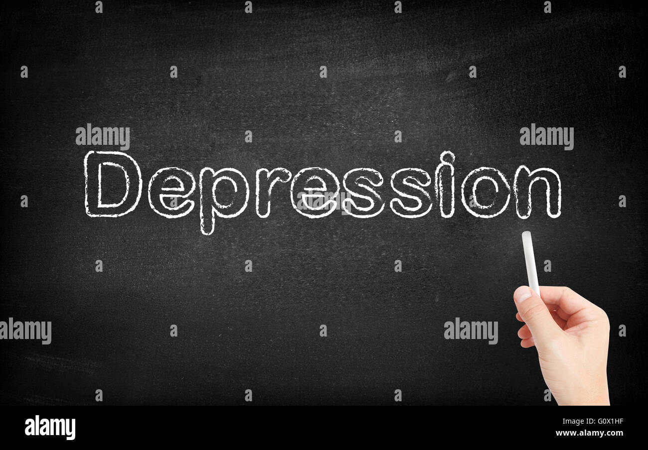 Depression written on white blackboard Stock Photo - Alamy
