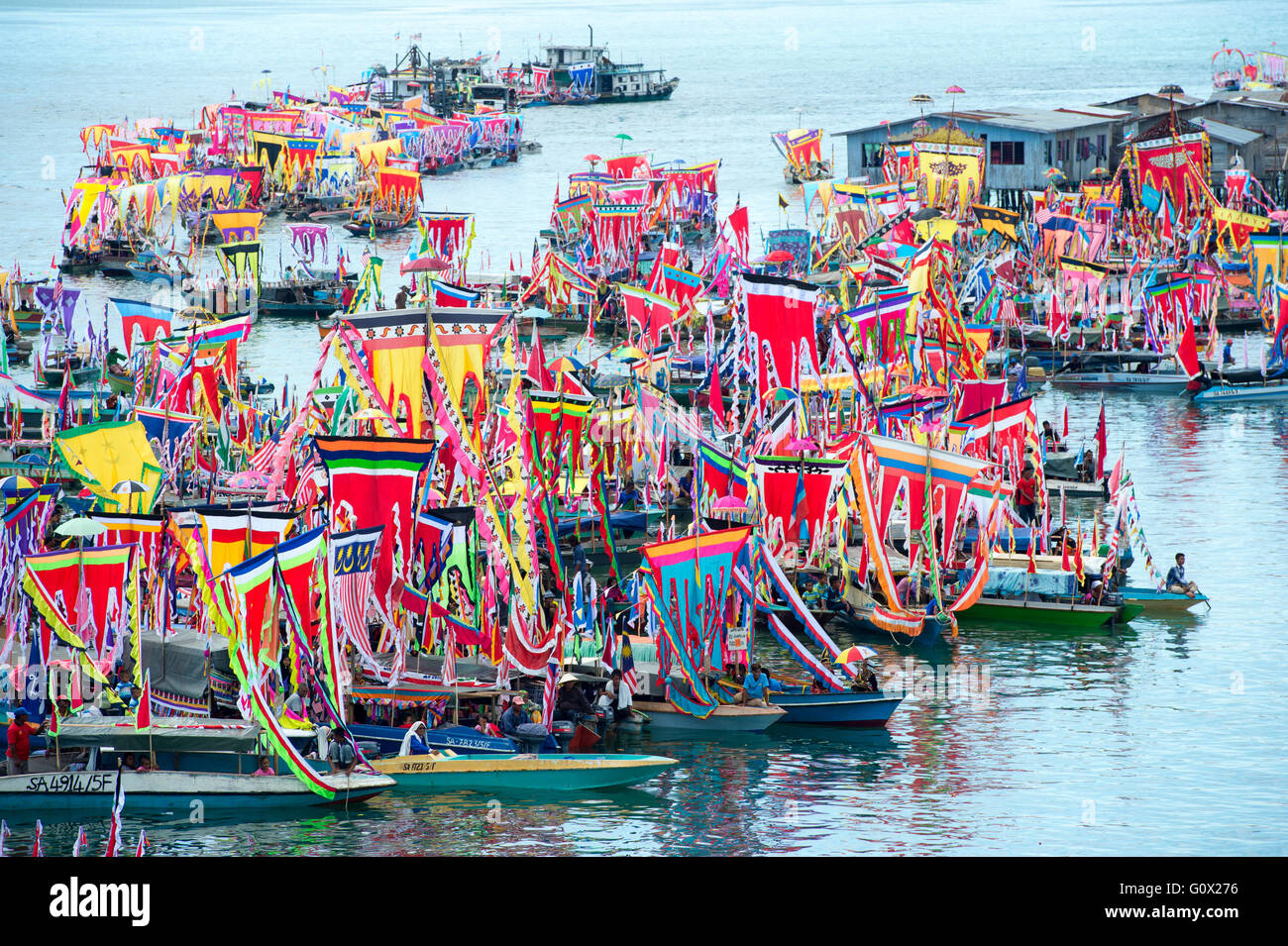 Traditional Bajau's boat called Lepa Lepa decorated with colorfull ...