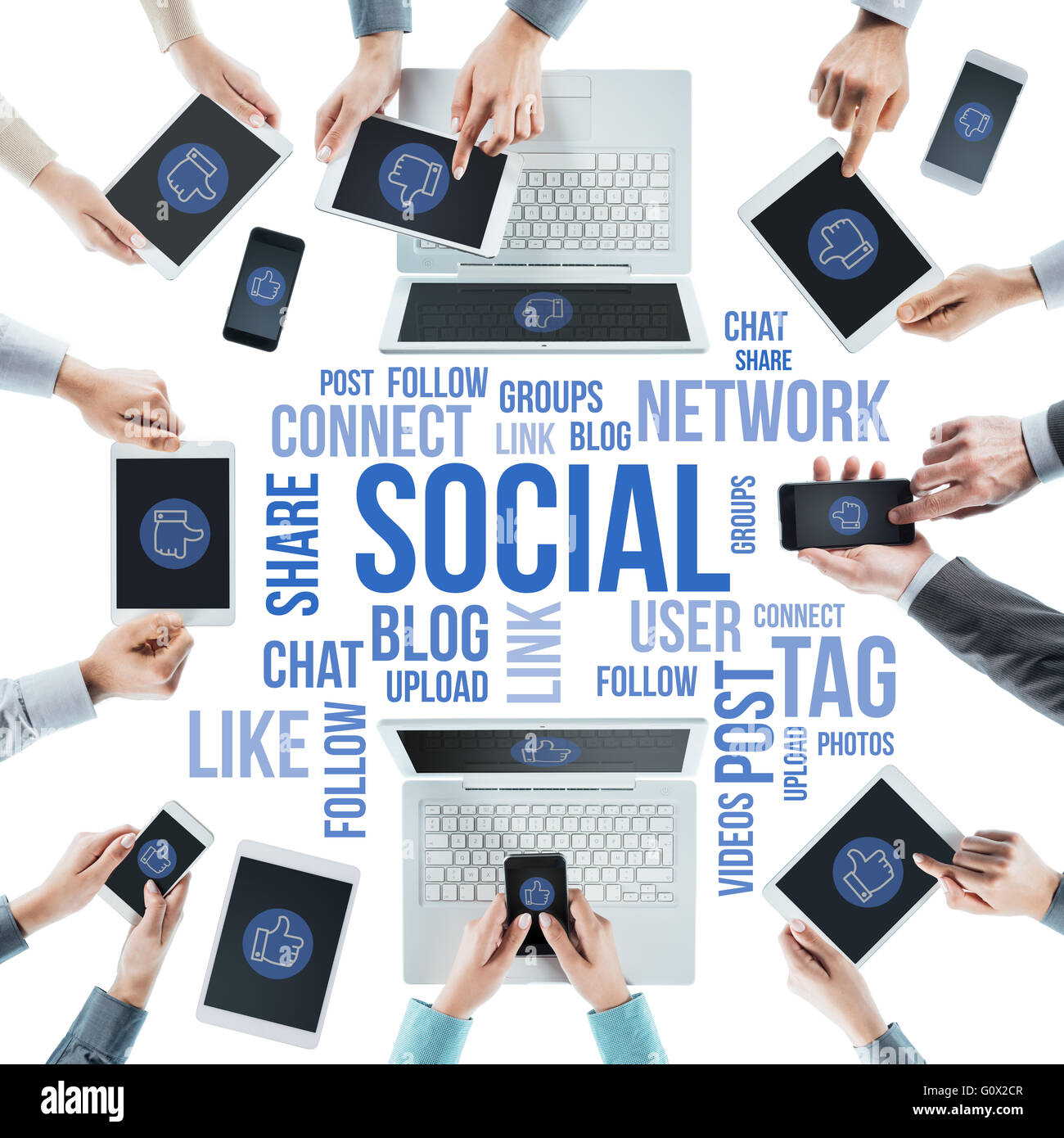 Business people social networking, using computers, touch screen ...