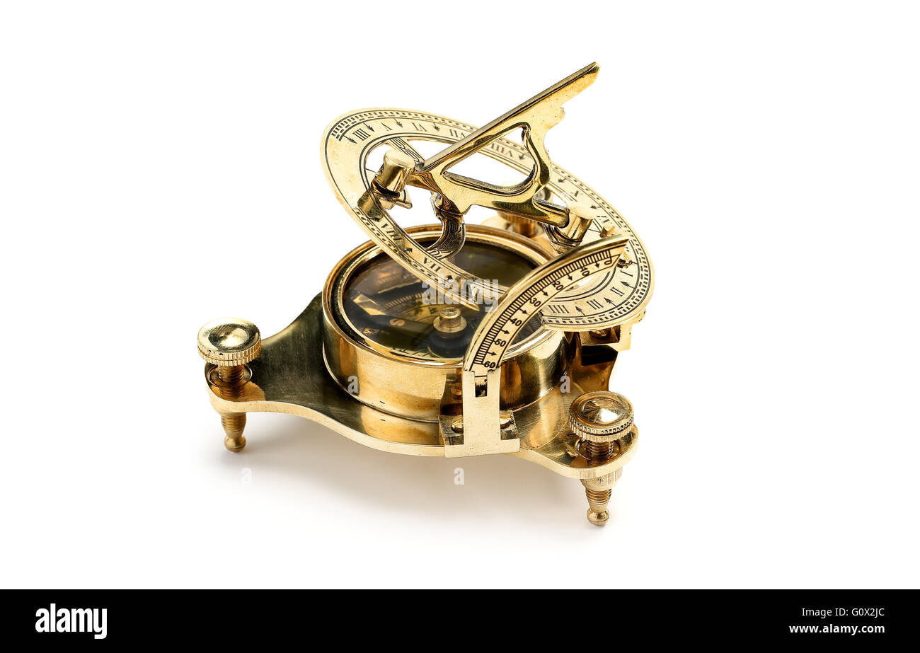Antique Portable Sundial. Isolated on white background Stock Photo - Alamy
