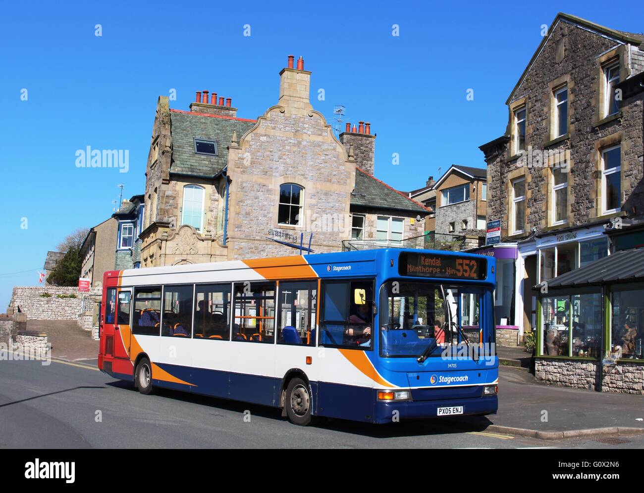Stagecoach single deck bus in Arnside, Cumbria with a service to Kendal ...