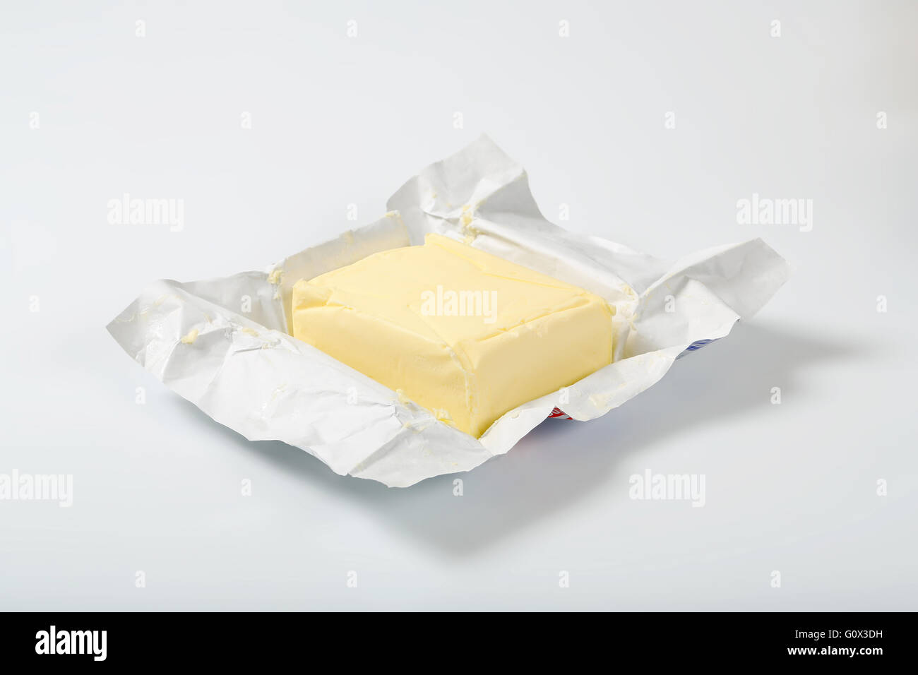 block of fresh butter on white background Stock Photo - Alamy