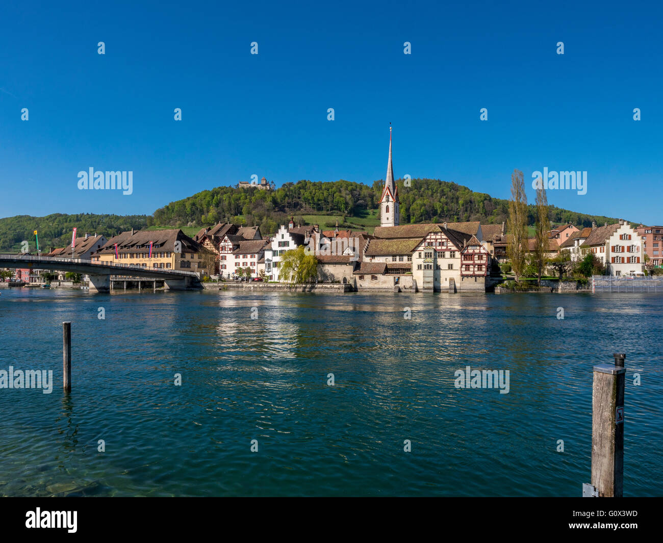 View of the historic centre of Stein am Rhein with St. George's Abbey ...
