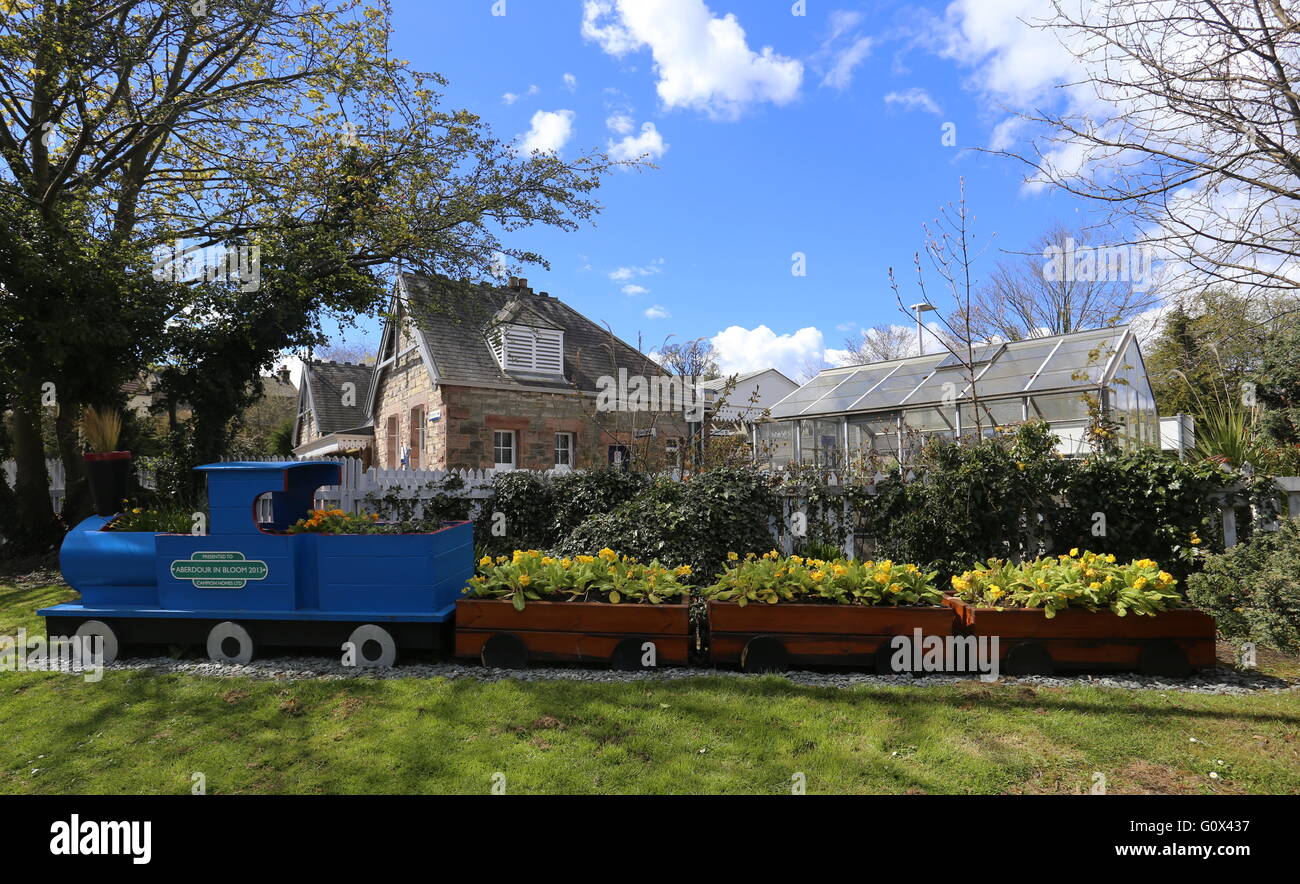 Decorative train with flowers Aberdour Fife Scotland April 2016 Stock ...