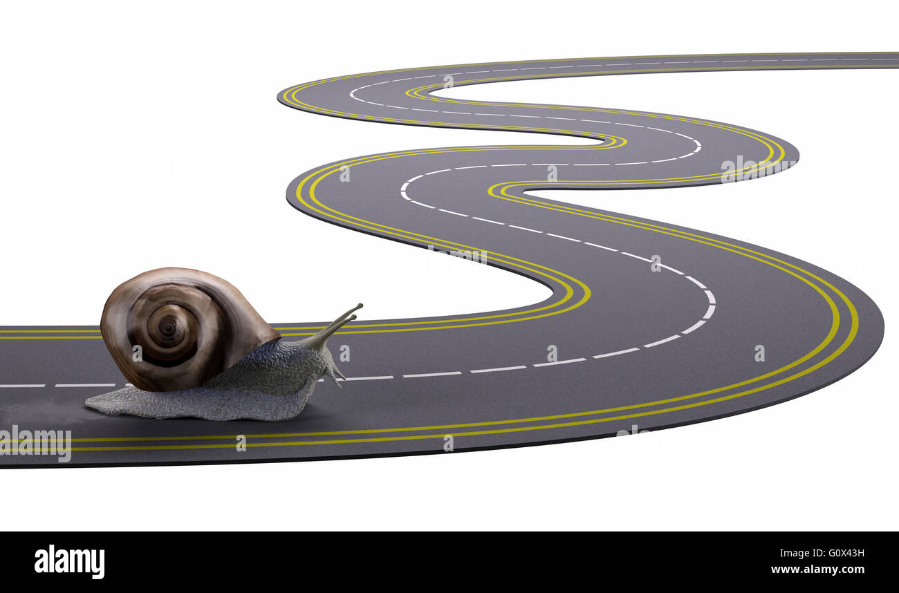 snail traveling a road slowly, 3d illustration Stock Photo - Alamy