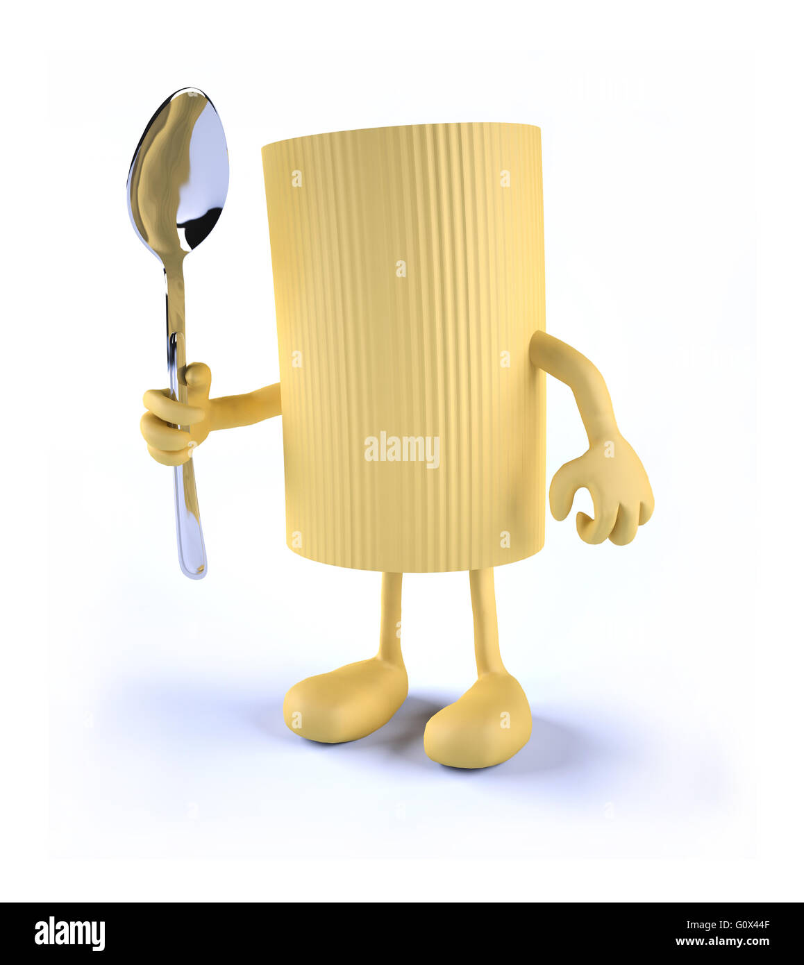 macaroni pasta with arms, legs and spoon on hand, 3d illustration Stock ...