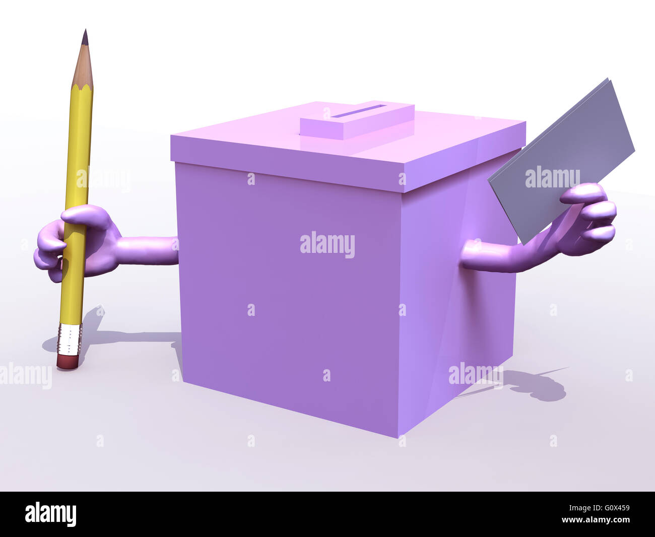 Pink ballot box whit arms and envelope paper on hands, 3d illustration ...